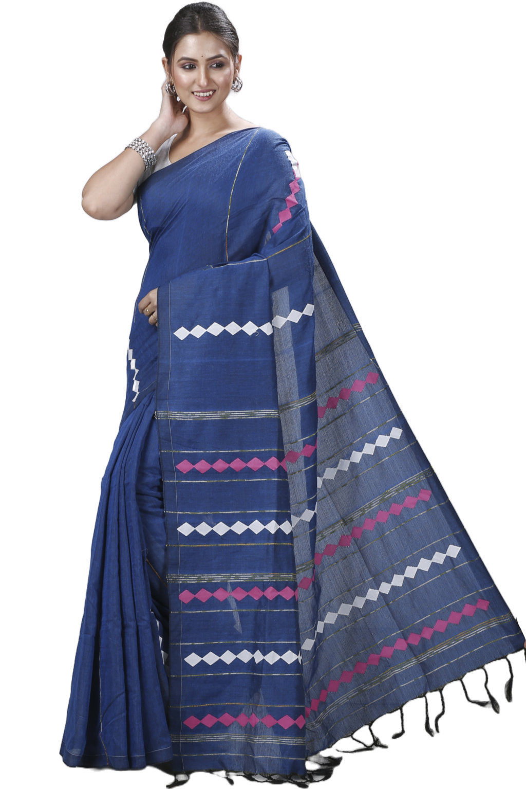 Blue Pure Cotton Tika Hand Loom Saree (1243 )