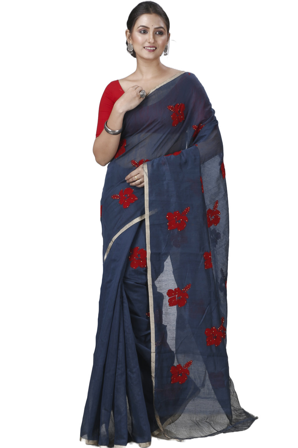 Grey Blended Cotton Joba Hand Loom Saree (1274 )
