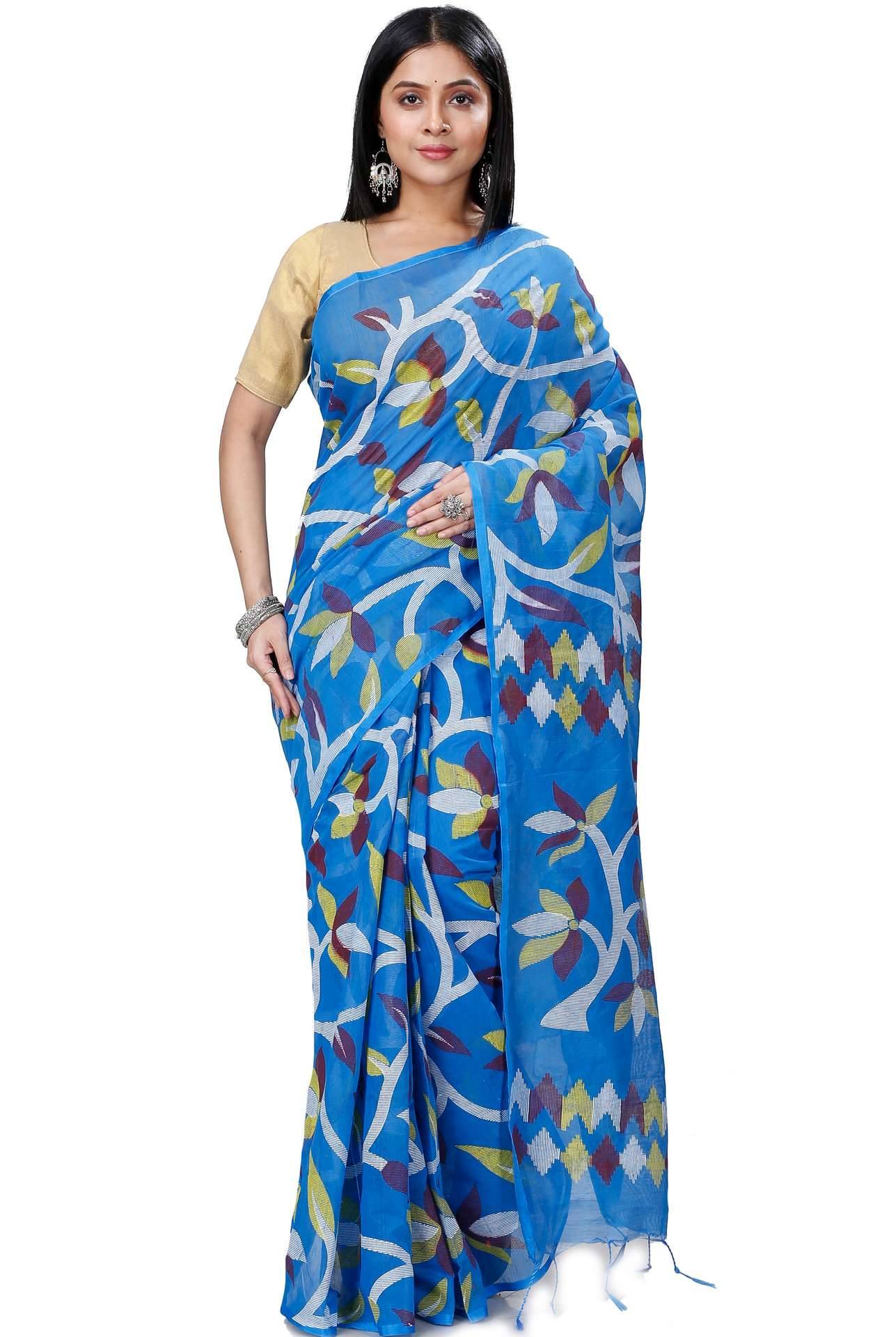 Blue Cotton Naren Hand Loom Saree (1319 )