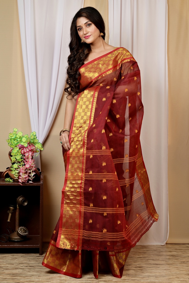 Brown Pure Cotton Atula Tant Saree (1634 )