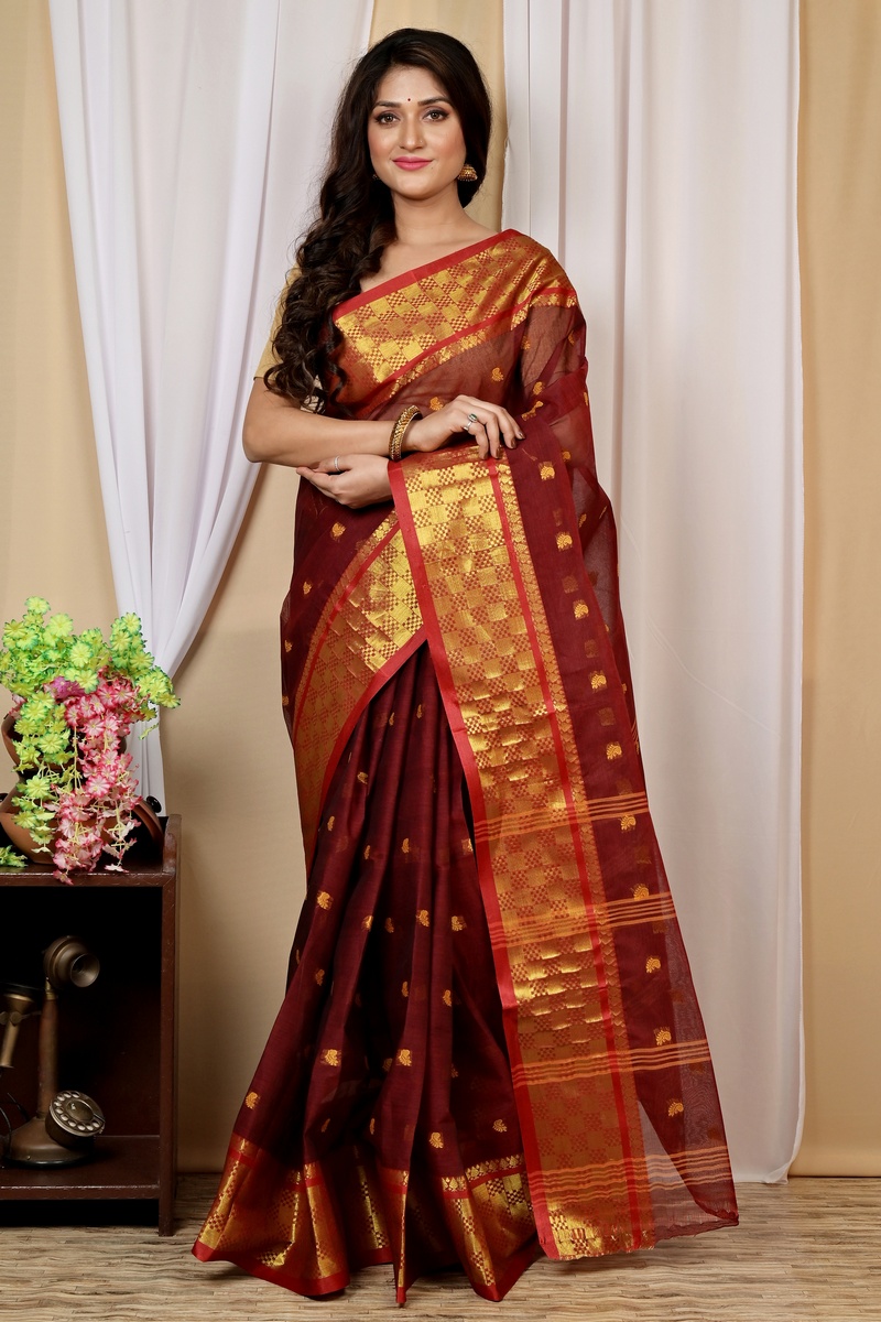 Brown Pure Cotton Atula Tant Saree (1634)