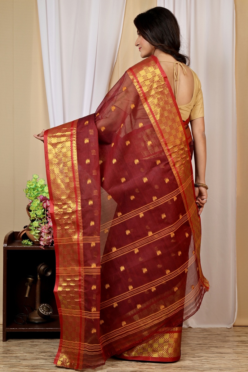 Brown Pure Cotton Atula Tant Saree (1634 )
