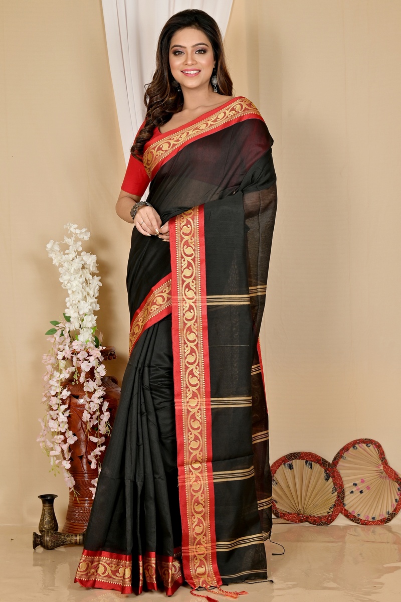 Dark Green Pure Cotton Nova Hand Loom Saree (1663 )