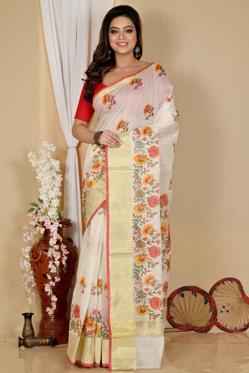 White Cotton Narme Hand Loom Saree (1724 )
