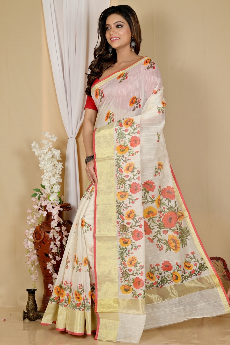 White Cotton Narme Hand Loom Saree (1724 )