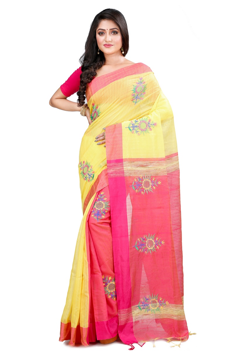 Yellow Cotton Blend Rohe Hand Loom Saree (8013 )