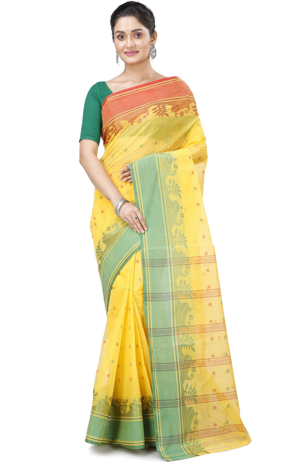 Yellow Pure Cotton Gitanjali Tant Saree (931 )